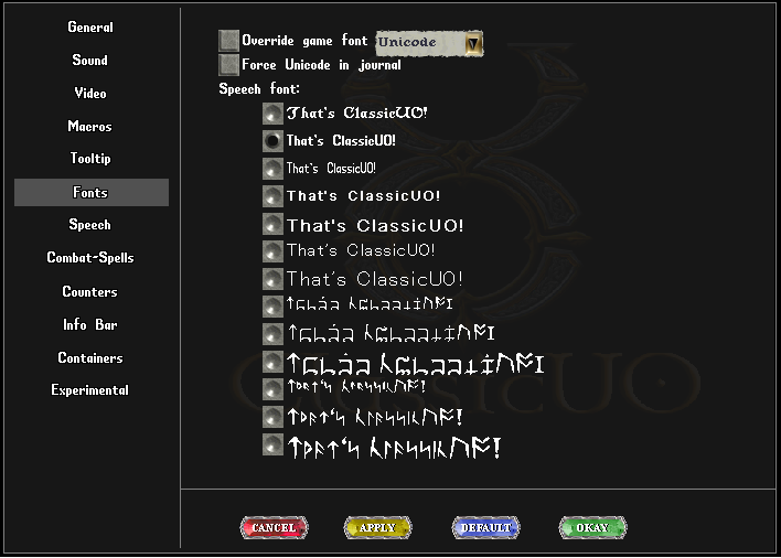 Options Menu: Fonts · ClassicUO/ClassicUO Wiki · GitHub