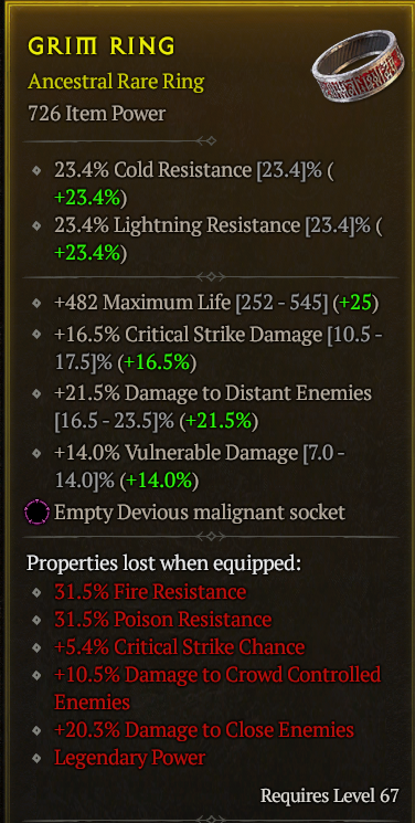 Ring Perfect Vuln, Crit Strike, Max Life Lvl 67 - Topic - d2jsp
