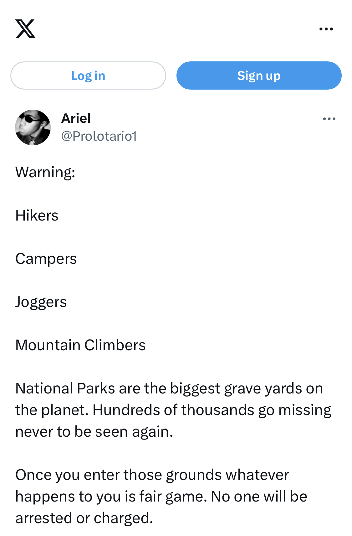 Ariel on Twitter Warning Hikers Campers Joggers Mountain Climbers ...