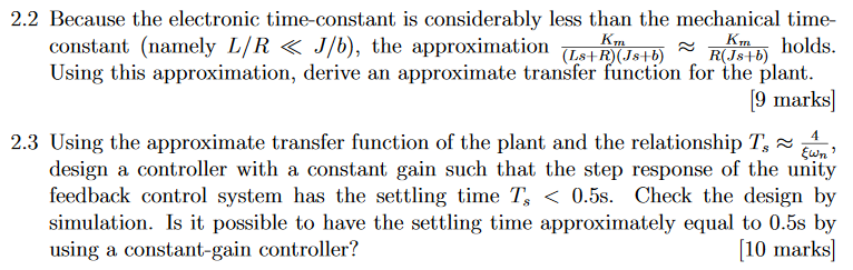 Settling time calculation for a second order control system with a ...