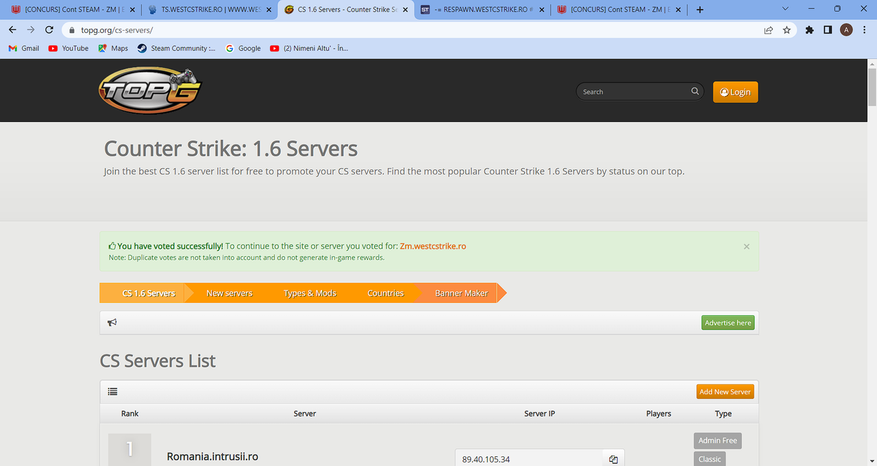 = RESPAWN WESTCSTRIKE RO BEST SERVER RESPAWN = Vote for Server Servers Toplist Google Chrom ...