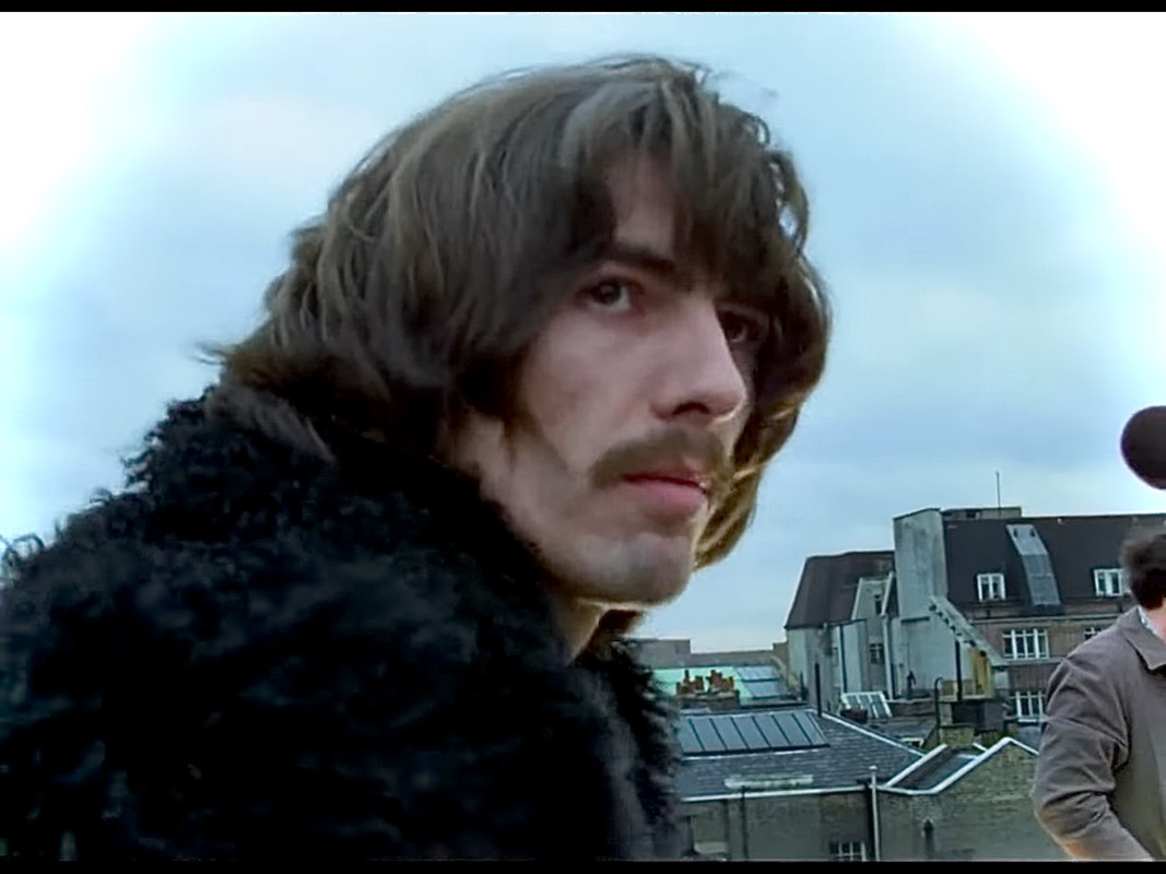 George during rooftop concert in Get Back : r/beatles