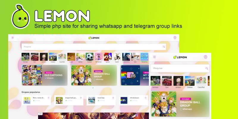 Lemon - Share Whatsapp And Telegram Groups PHP Script – Bliter GPL