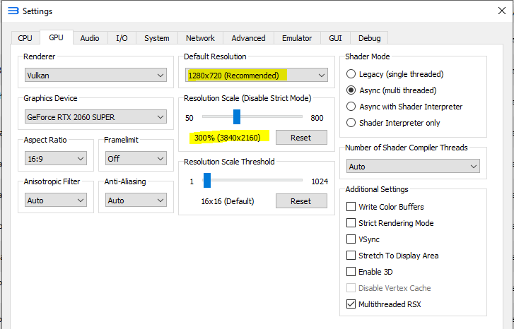 RCPS3 configuration: some missing options in my emulator version?