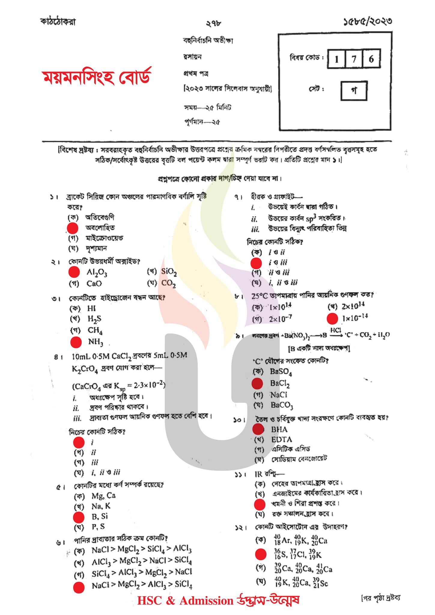 HSC Chemistry 1st Paper MCQ Questions and Answers 2023 PDF Download All ...
