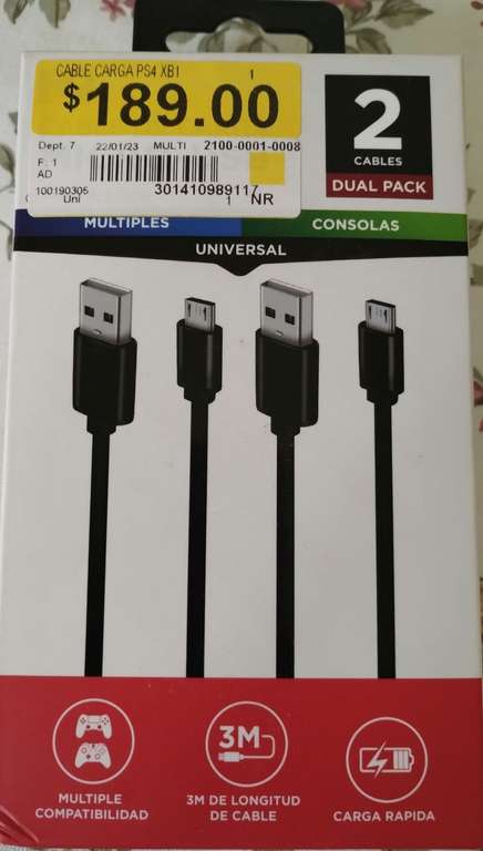 Bodega Aurrera Aurora Dual Pack Cables de Carga Micro USB