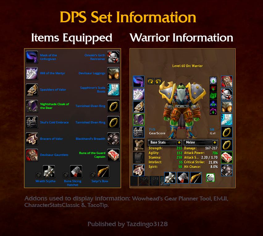 Buy WARRIOR | Orc | Level 60 | Horde | Nightslayer Server | 700+ GS ...