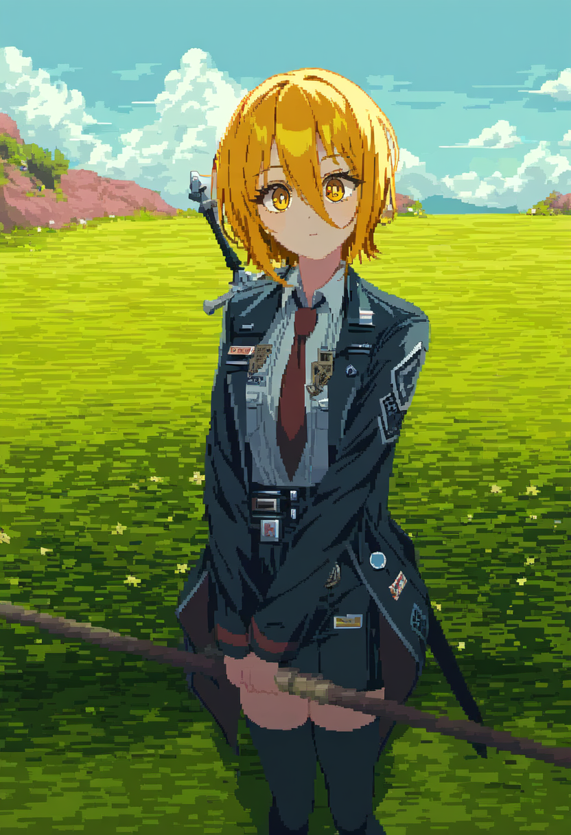 depth of field, 1girl, {{don quixote (limbus company)}}, {{{{pixel art}}}}, flat s 1881514121 ...