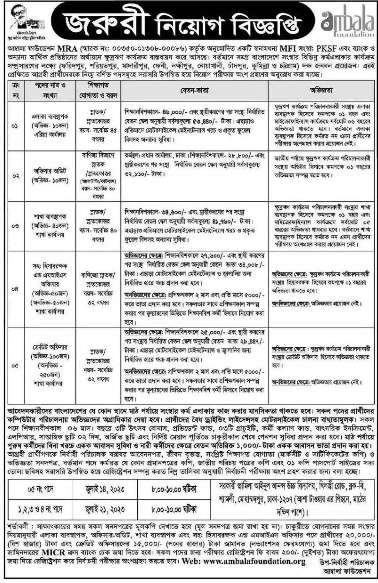 Ambala Foundation Job Circular 2024 | BD Govt Job
