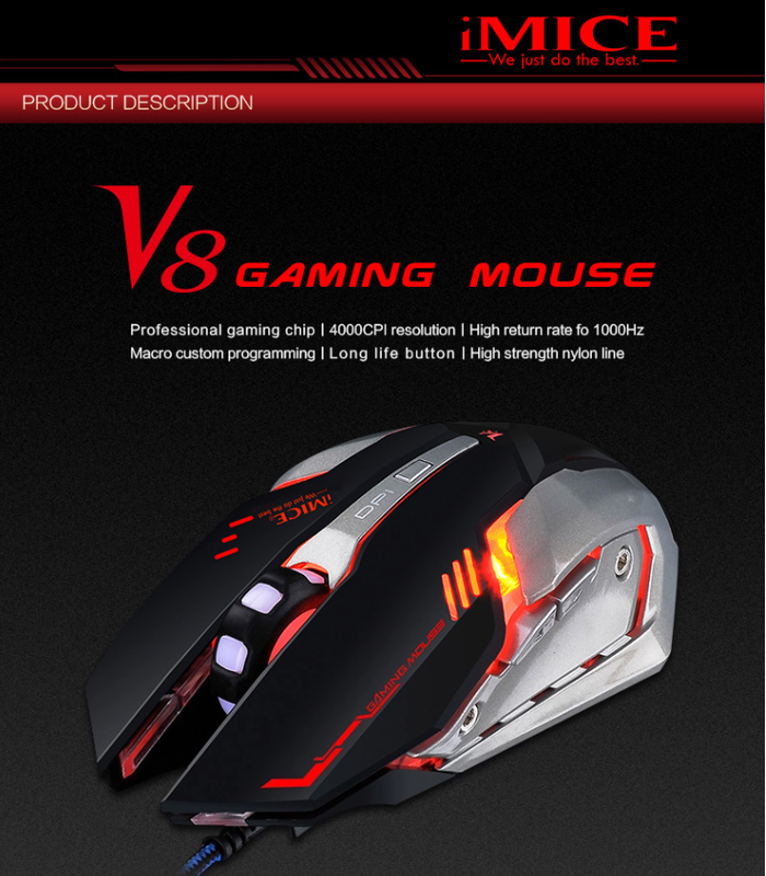 Mouse Gaming iMice V8 Iluminare Laser RGB Gradient, 6 Butoane ...