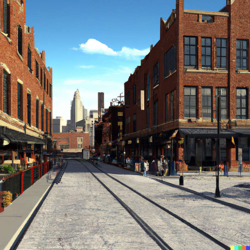 DALL E 2024 01 12 09 16 24 A 3d rendering of the Old Market in Omaha Nebraska where the streets ...