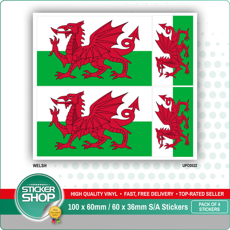 4 x Welsh / Wales Flag Vinyl Car Van iPad Laptop Sticker | eBay