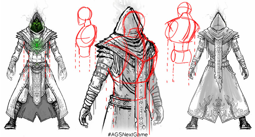 Rotating sketch of the (probably) main character for our next game. We ...