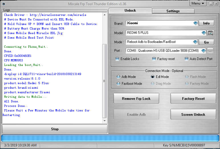 Xiaomi Redmi 5 Plus FRP lock Remove done By Miracle FRP Tool 1.36 - GSM ...