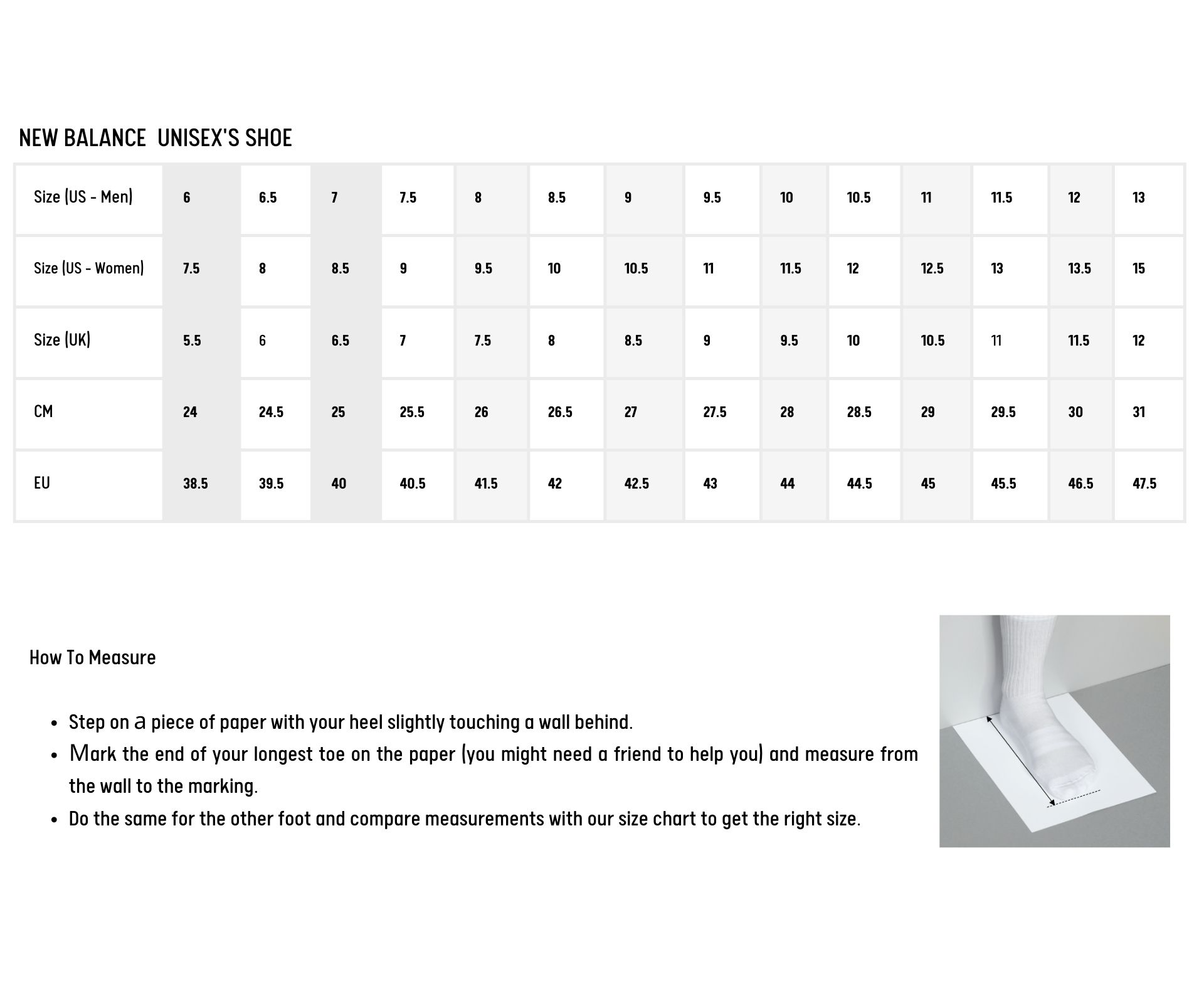 NB Unisex FW Size Chart — Postimages