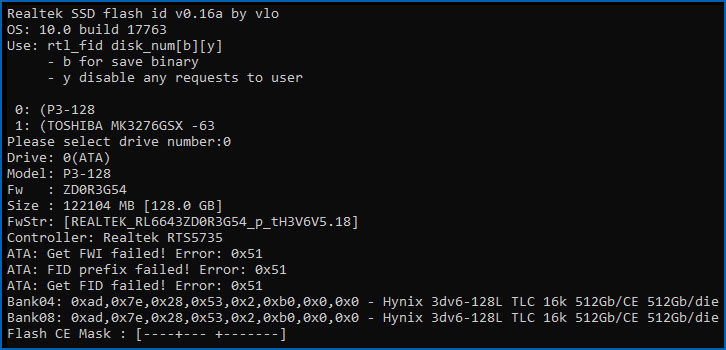 RTS5735 (RM1135) + Hynix 3dv6-128L (H25BFT8A1B5R)