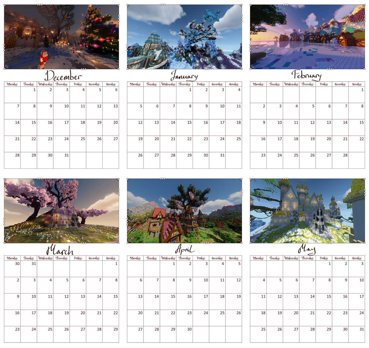 🗓 Minecraft Calendar 2026 - CaraRose Builds [Digital & Printable] FREE