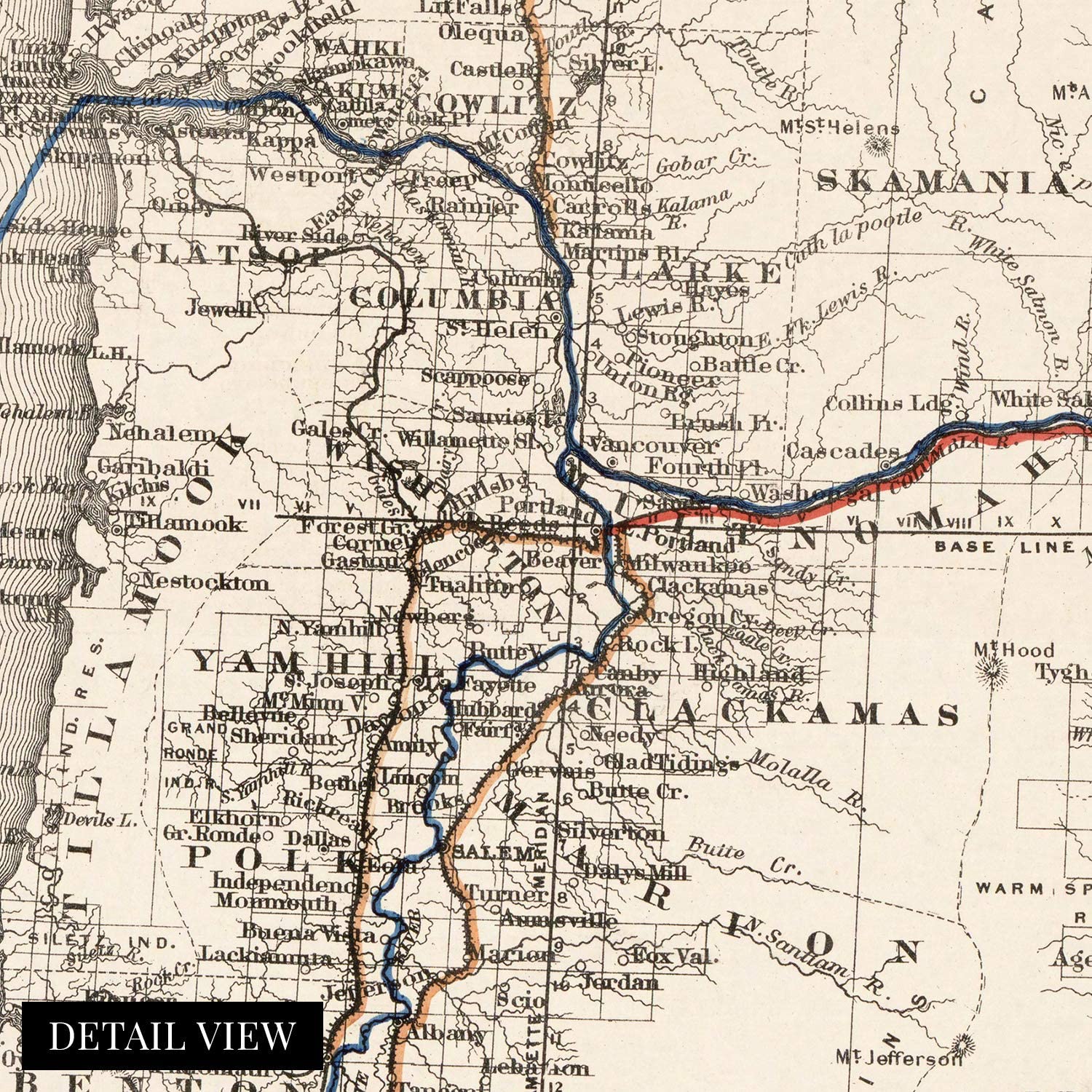 1880 Oregon and Washington Territory Township Map Vintage Wall Art ...