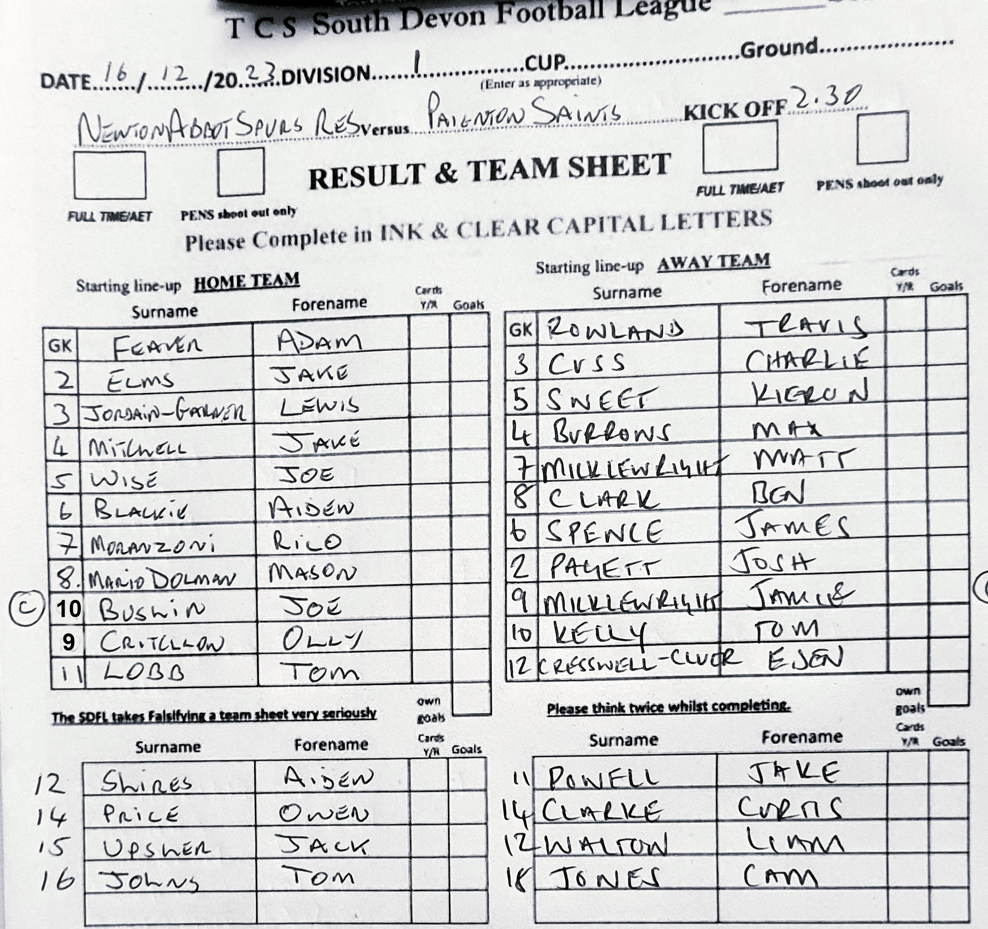 Team sheet — Postimages