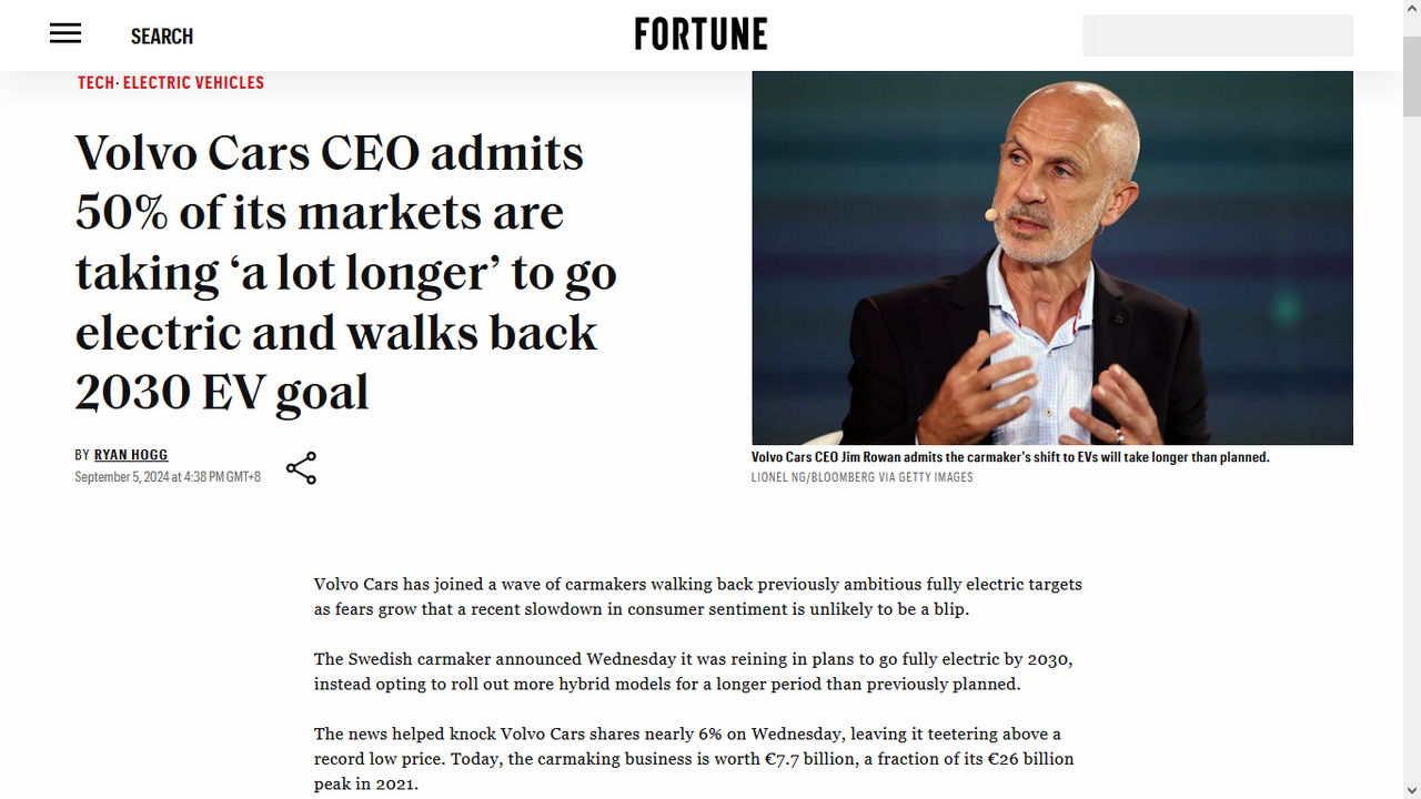 Volvo join others chapati , drop 2030 EV-only goal