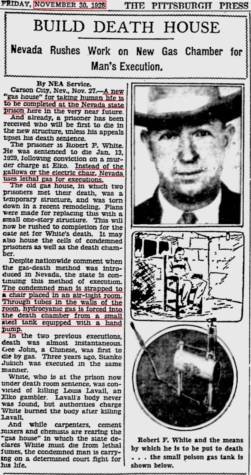 Execution gas chambers The Pittsburgh Press November 1928 new gas ...