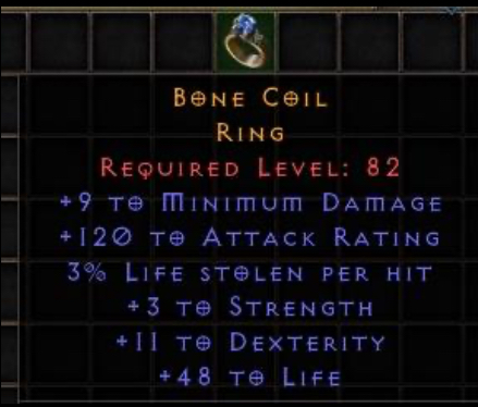 Bone Coil 9min/120/dual Stat/48 Life Melee Ring Ft - Topic - d2jsp