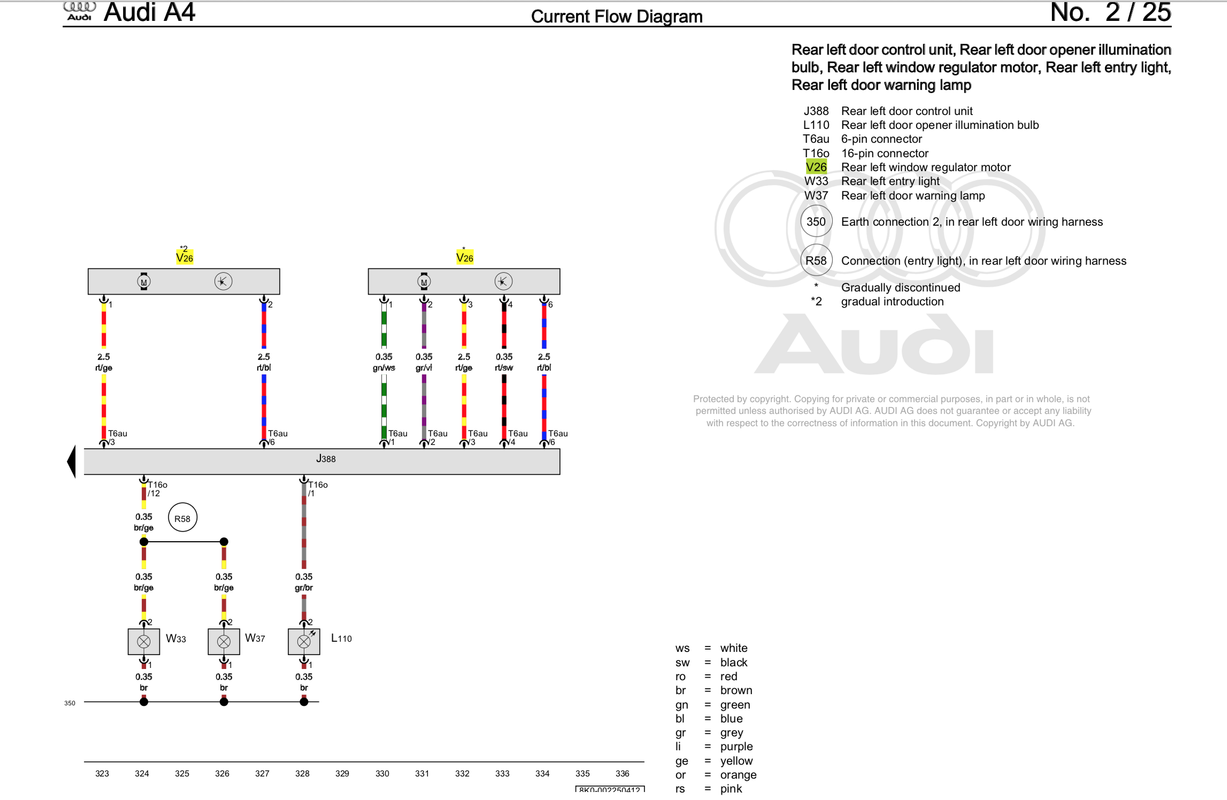 Wiring Diagram for the rear right window motor