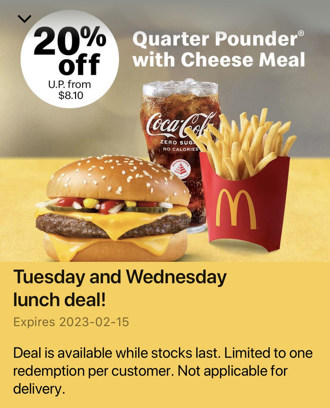 [gpgt] 20 Off Quarter Pounder Meal For Lunch Kym Hardwarezone Forums