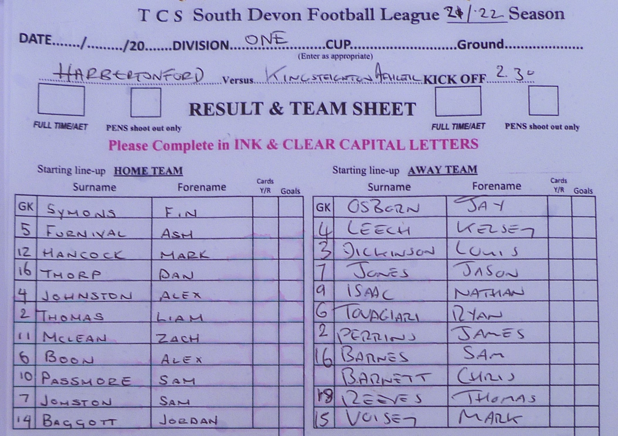 team sheet — Postimages