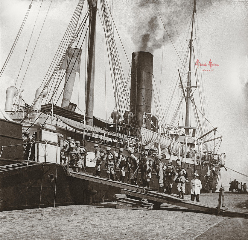 Embarque De Cazadores De Madrid En El Vapor Cataluña 1909 Postimages