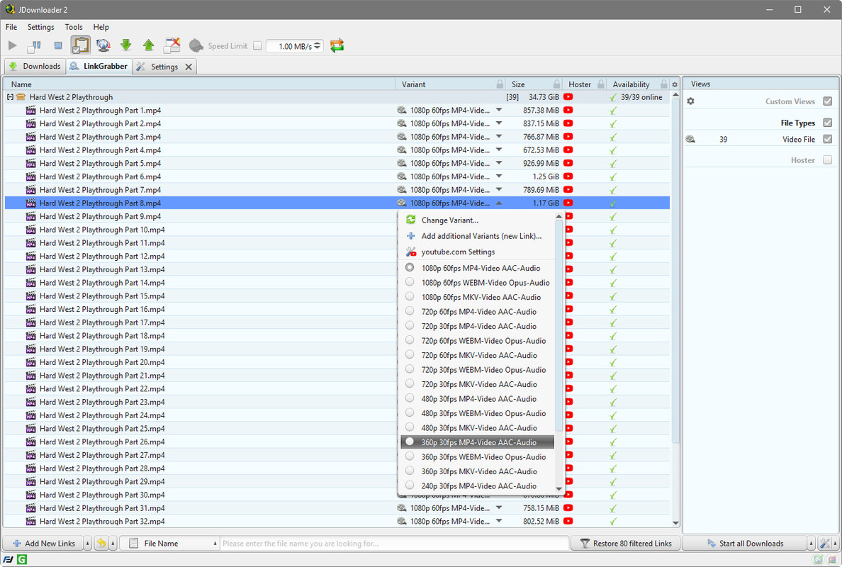 Setting specific variant for multiple Youtube videos : r/jdownloader