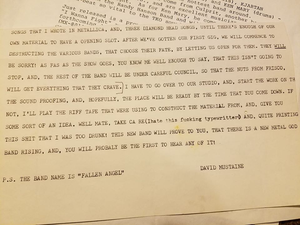 Megadeth - Dave Mustaine letter after his 1983 Metallica Firing • Heavy ...