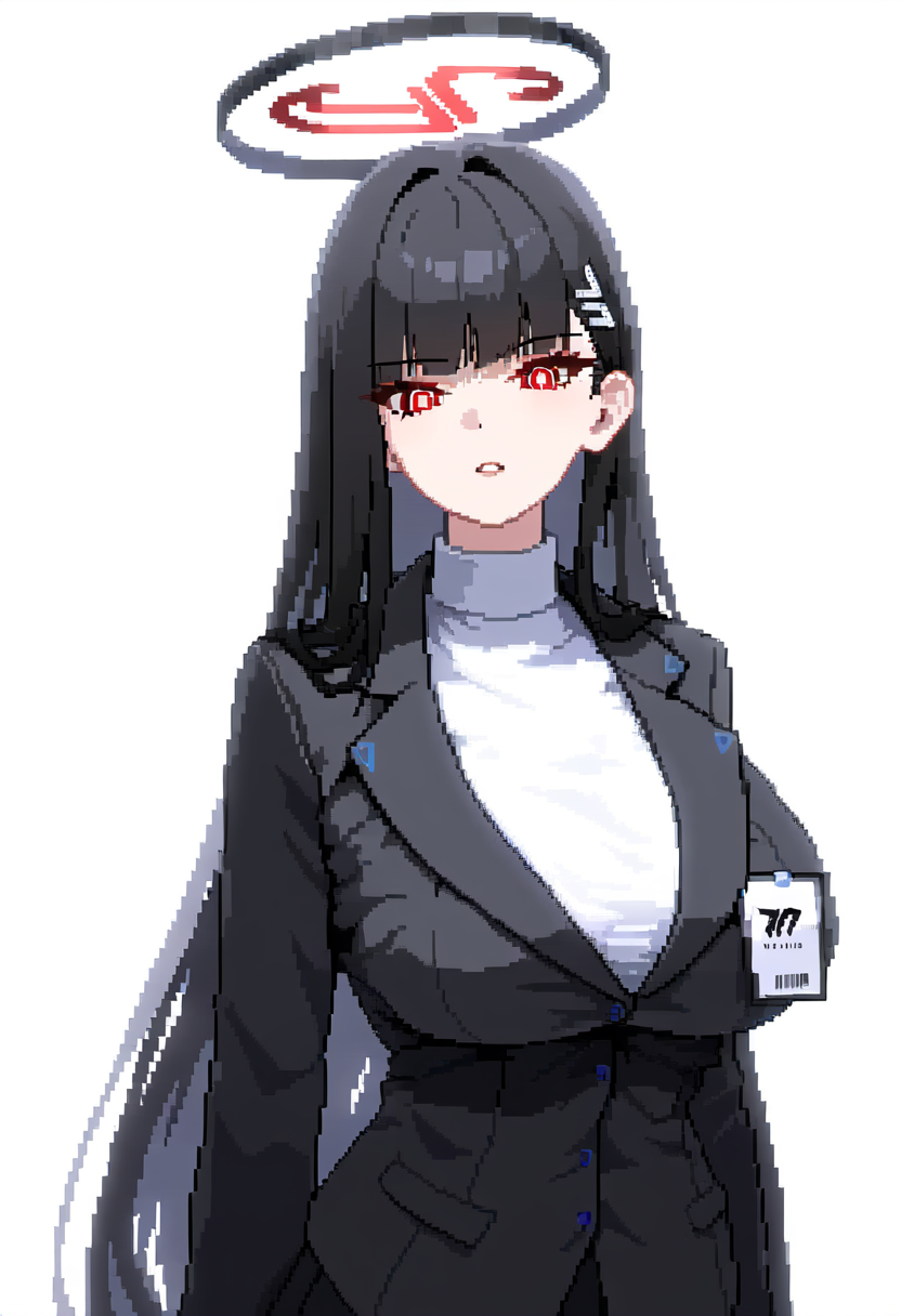 1girl, rio (blue archive), {{{{pixel art}}}}, flat colors, white ...