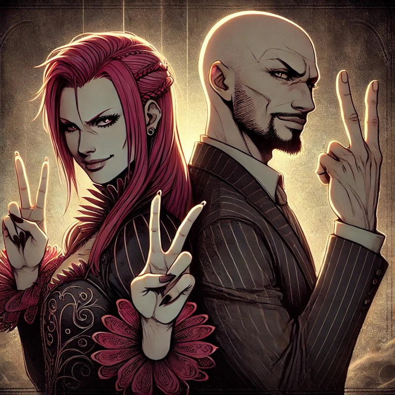 DALL· E 2024 12 14 23 07 29 A dramatic and gothic inspired illustration of Smirks and Haze ...