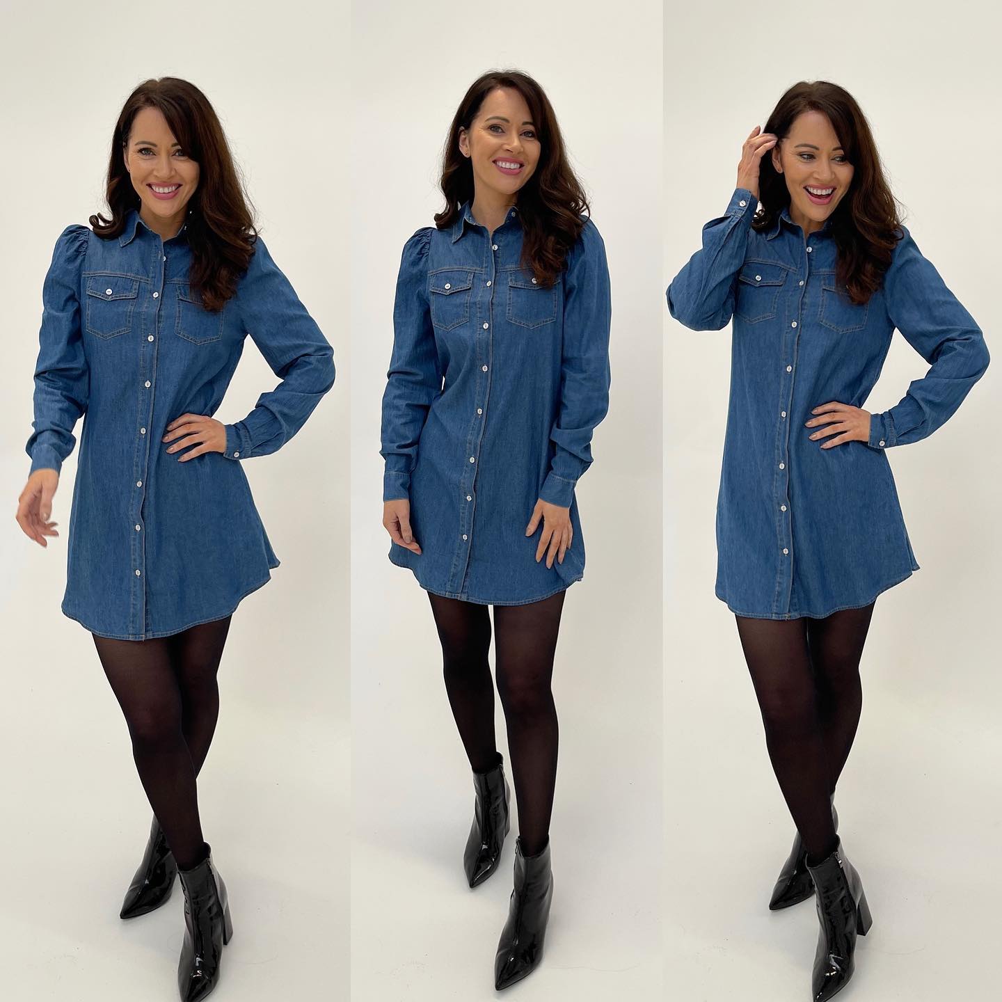 Hayley Sparkes black tights and denim dress montage — Postimages