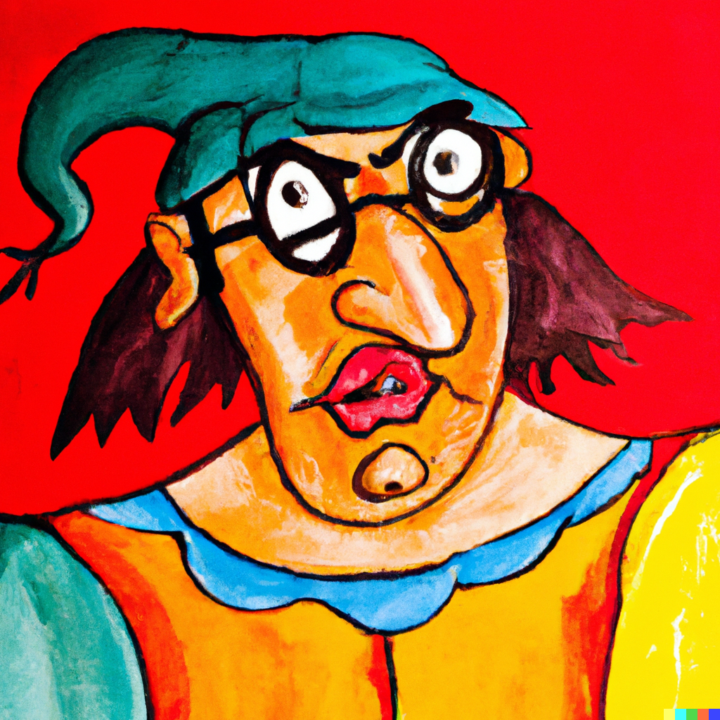 DALL· E 2022 07 30 13 27 35 an angry man with glasses, combover and big lips performing as a ...