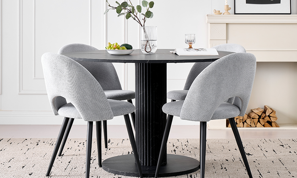 Wokaka – Table ronde 120 cm – 4 places – bois marbré noir – facile à ...