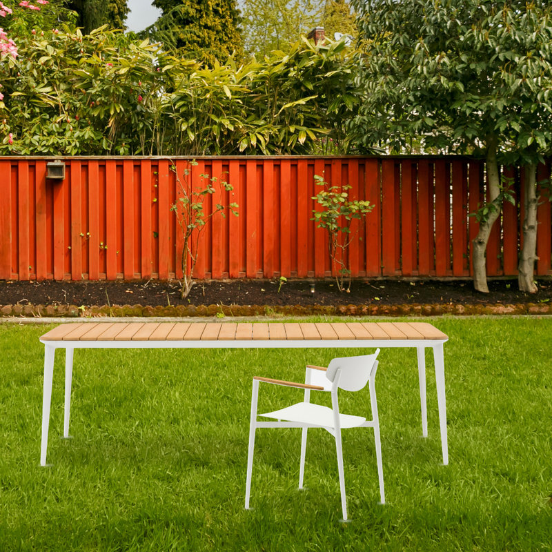 TIMO DINING TABLE TEAK TOP 1 8 M WHITE FRAME 1 — Postimages