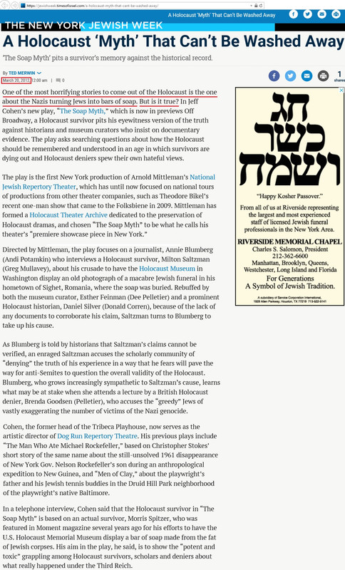 Holocaust The Times of Israel March 2012 Jewish soap A Holocaust myth ...