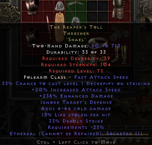 Reduced Price: 238/13 Eth Reaper's Toll For 1.3k - Topic - d2jsp