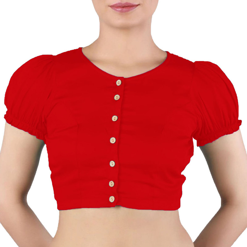 Women's Cotton Sari Blouse Designer Puff Sleeves Readymade Stitched Top ...