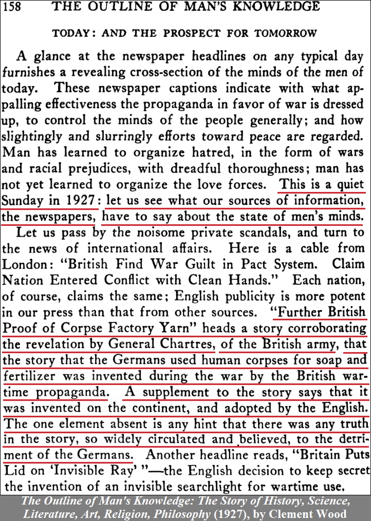WW1 The Outline of Man s Knowledge 1927 Corpse Factory Story newspaper ...