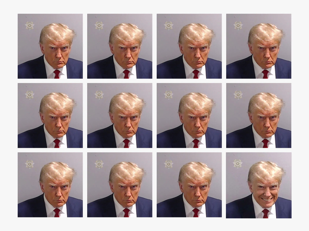 Trump Mugshot Grid Security Getty Images laugh — Postimages