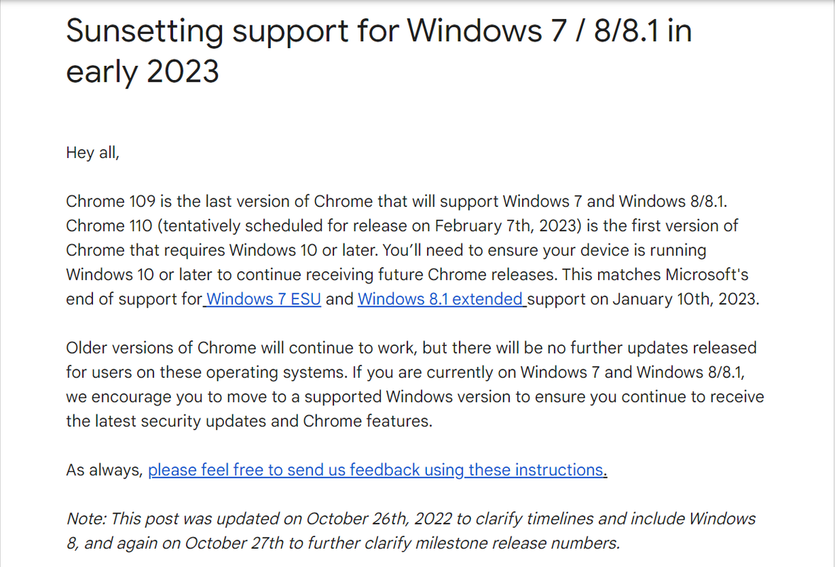 Chrome Windows 7 'End of Support' Options? - Windows 7