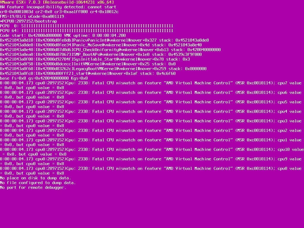 Error during install of ESXI on Intel Machine : r/vmware