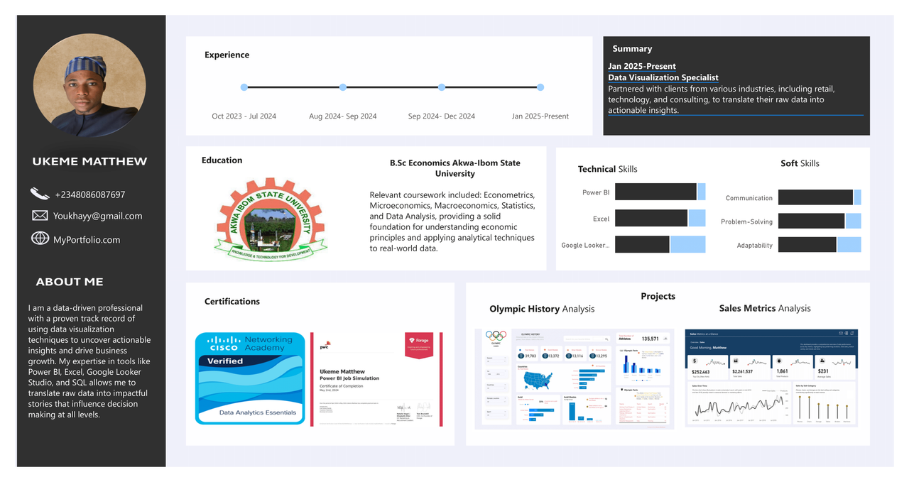 Ukeme Matthew | Interactive Resume Dashboard – Built with Power BI