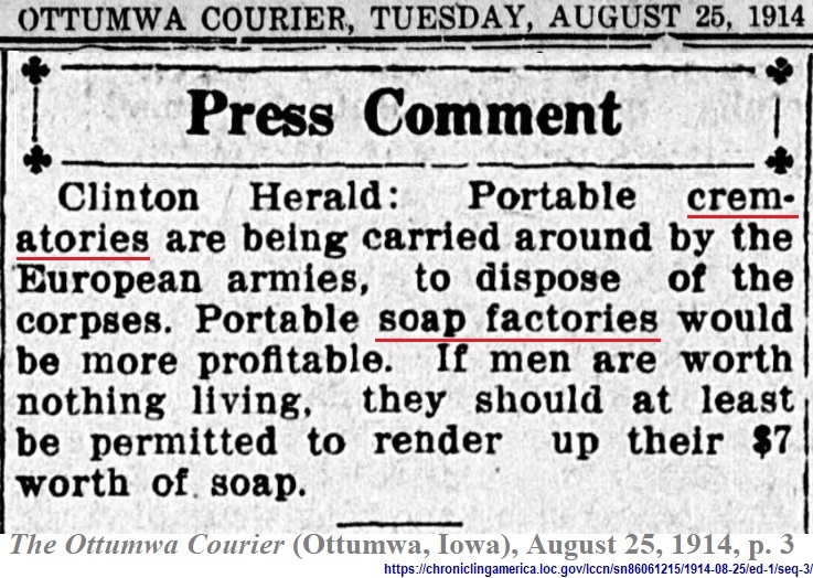 WW1 The Ottumwa Courier August 1914 Corpse Factory Stories European ...