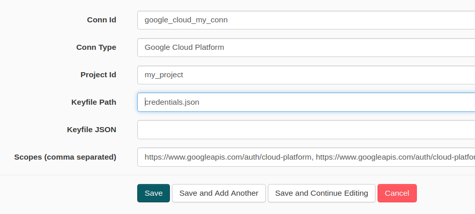 How to create a google cloud platform connection on airflow command line? - Stack Overflow