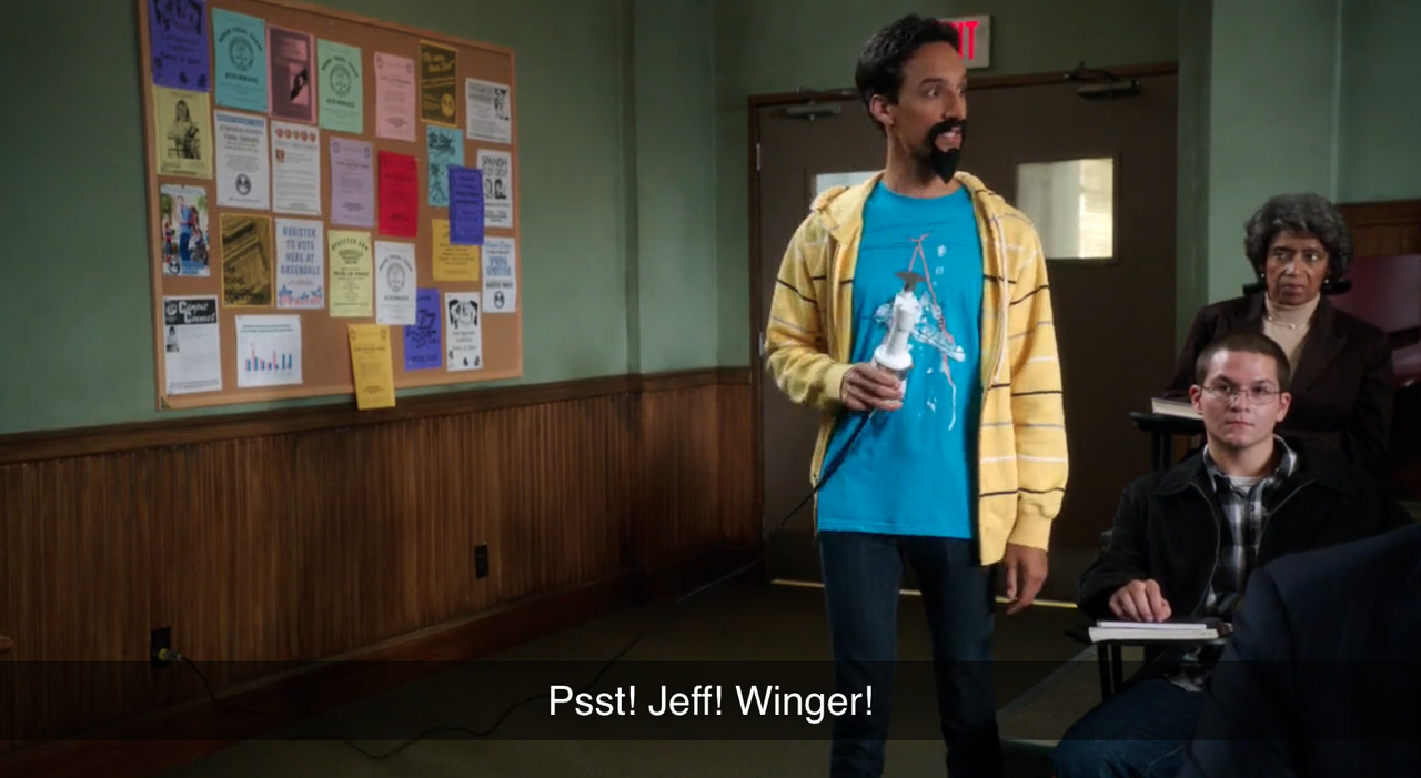 In Community S1:E6 the Dean has a promo mailer (below) with Jeff on it ...