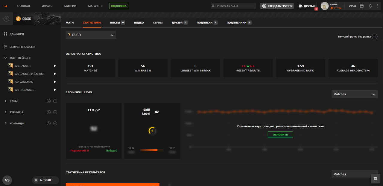 Counter-Strike 2 #834. ELO: 1513; Faceit LVL: 6; за 700 RUB